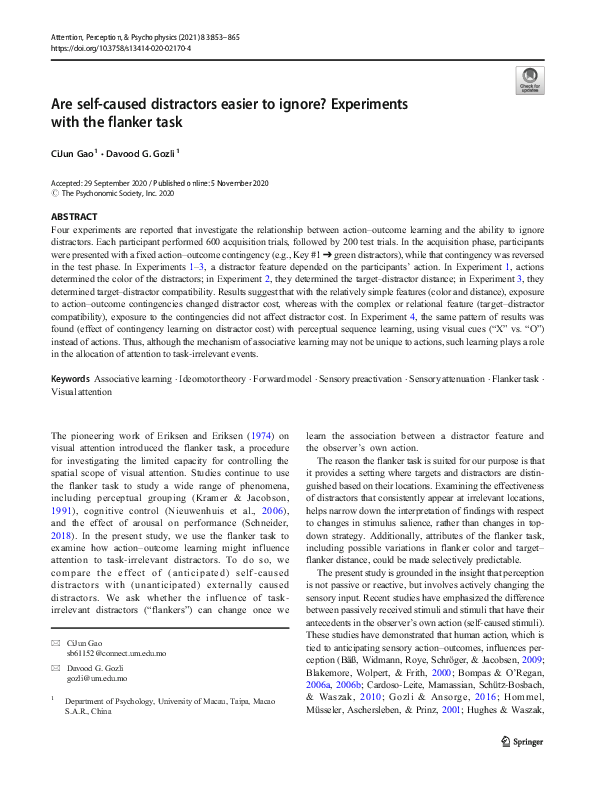 (PDF) Are self-caused distractors easier to ignore? Experiments with ...