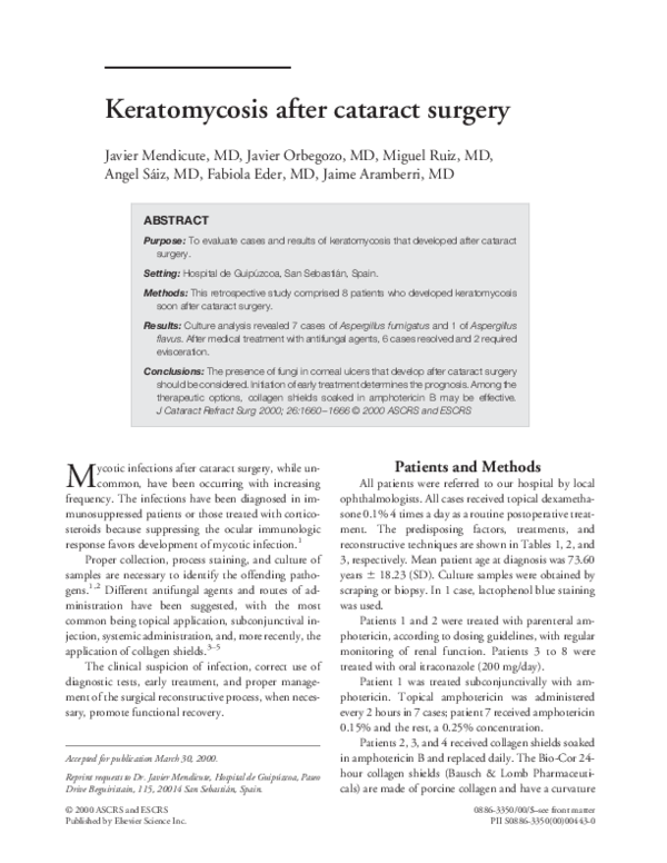 (PDF) Keratomycosis after cataract surgery