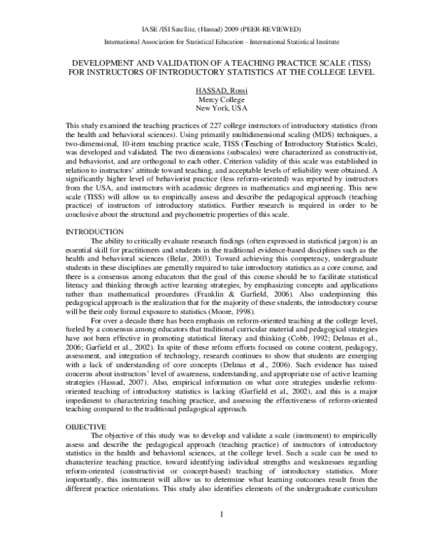 (PDF) Development and validation of a teaching practice scale (TISS) for instructors of ...