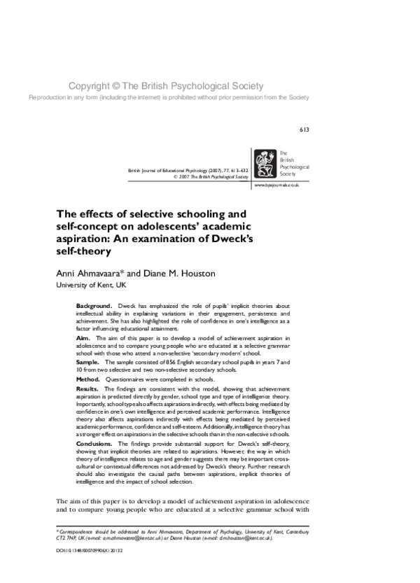 (PDF) The effects of selective schooling and self-concept on ...