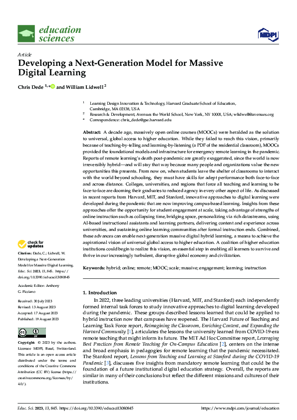 (PDF) Developing a Next-Generation Model for Massive Digital Learning