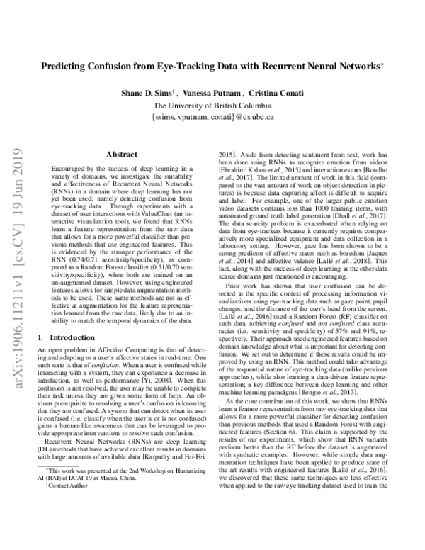 (PDF) Predicting Confusion from Eye-Tracking Data with Recurrent Neural Networks