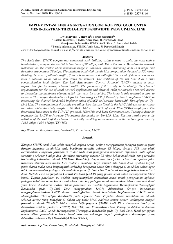 (PDF) Implementasi Link Aggregation Control Protocol Untuk Meningkatkan Throughput Bandwidth ...