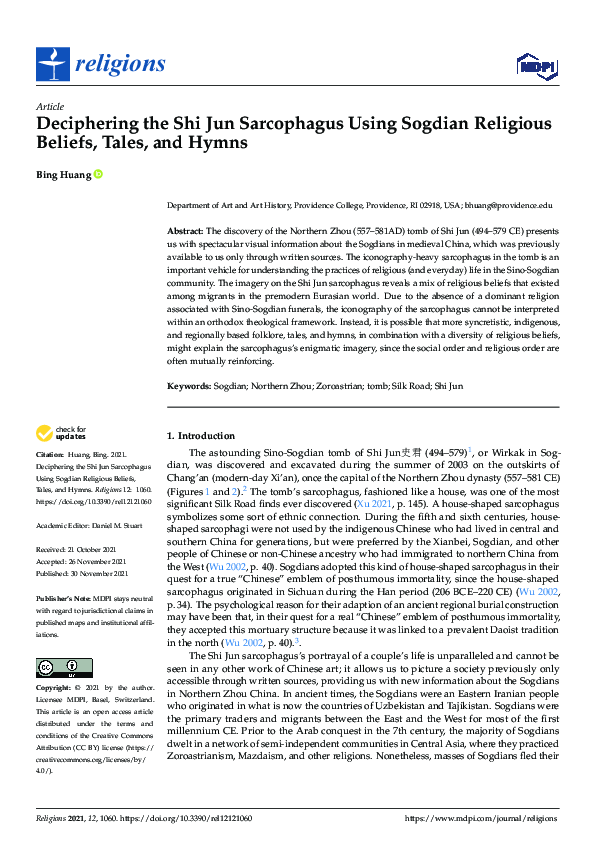 (PDF) Deciphering the Shi Jun Sarcophagus Using Sogdian Religious ...