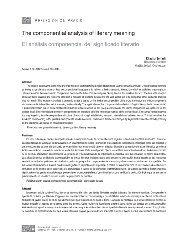 (PDF) The componential analysis of literary meaning El análisis ...