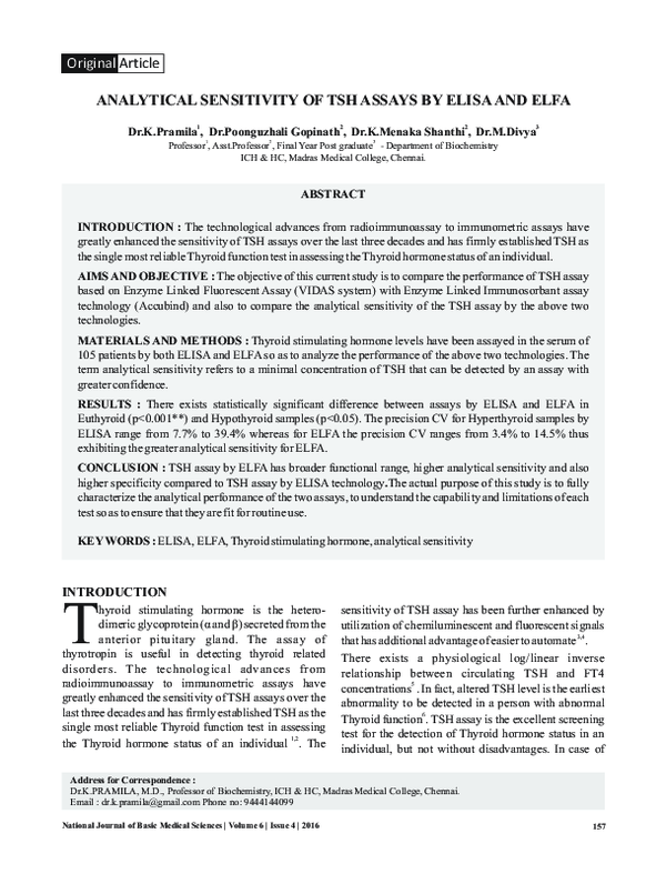 (PDF) Analytical Sensitivity of TSH Assays by Elisa and Elfa