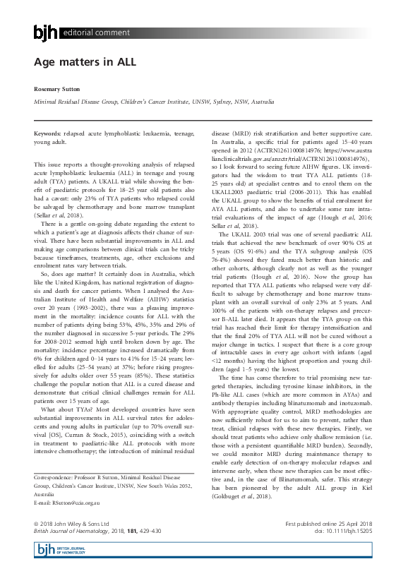 (PDF) Age matters in ALL | Rosemary Sutton - Academia.edu