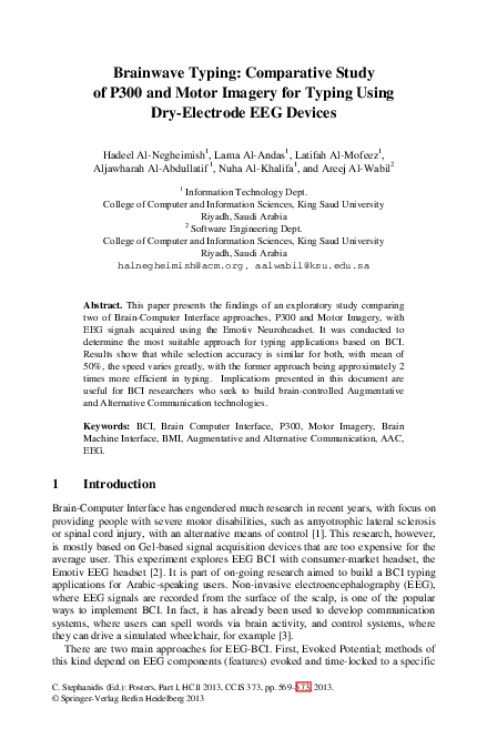 (PDF) Brainwave Typing: Comparative Study of P300 and Motor Imagery for Typing Using Dry ...