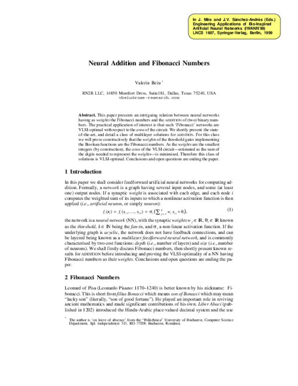 (PDF) Neural addition and fibonacci numbers