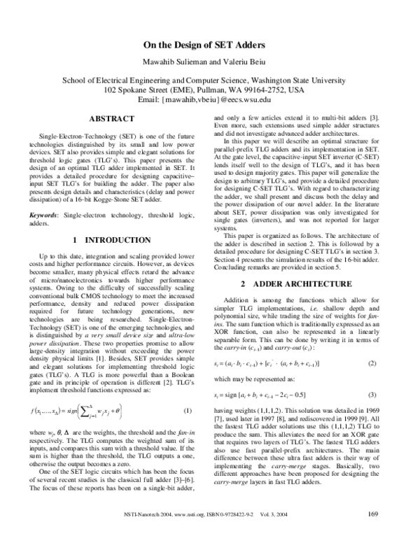 (PDF) On the Design of SET Adders