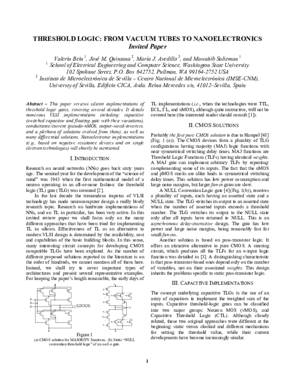 (PDF) Threshold logic: From vacuum tubes to nanoelectronics; Invited Paper
