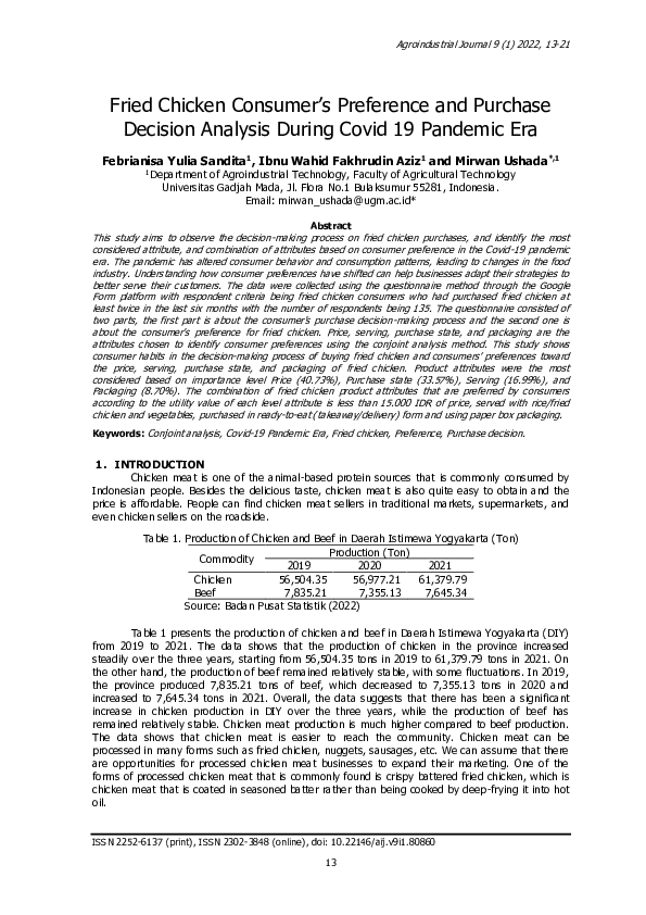 (PDF) Fried Chicken Consumer’s Preference and Purchase Decision ...