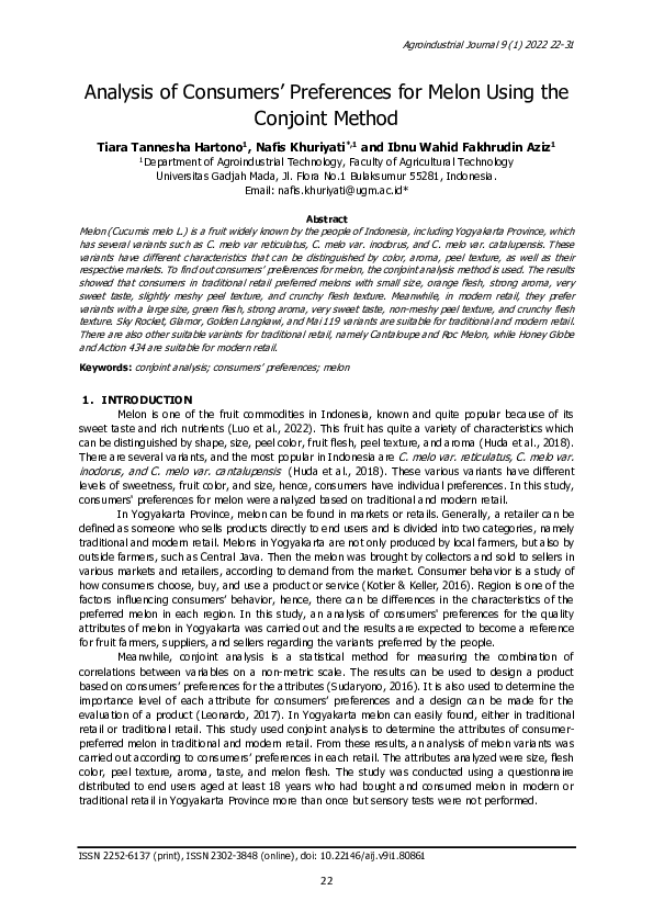 (PDF) Analysis of Consumers’ Preferences for Melon Using the Conjoint Method