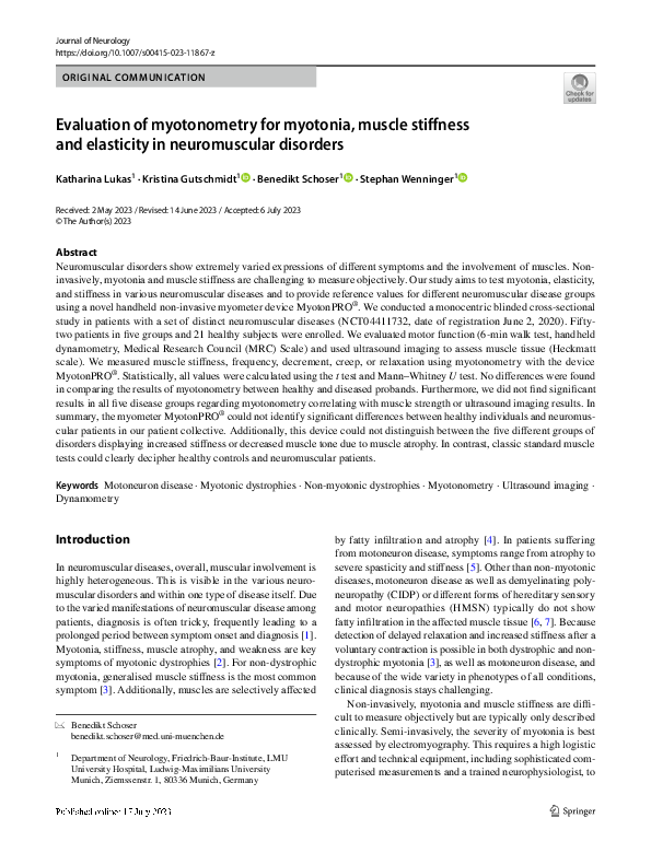 (PDF) Evaluation of myotonometry for myotonia, muscle stiffness and ...