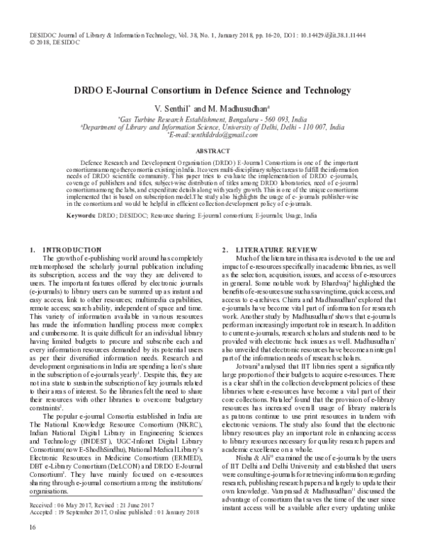 (PDF) DRDO E-Journal Consortium in Defence Science and Technology
