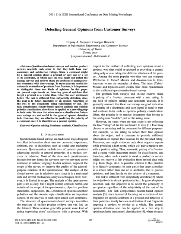 (PDF) Detecting General Opinions from Customer Surveys