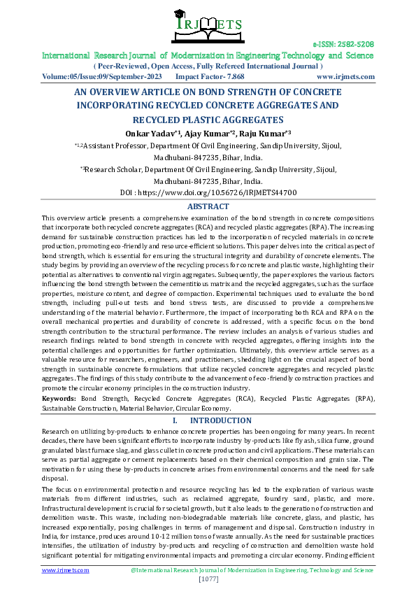 (PDF) AN OVERVIEW ARTICLE ON BOND STRENGTH OF CONCRETE INCORPORATING ...