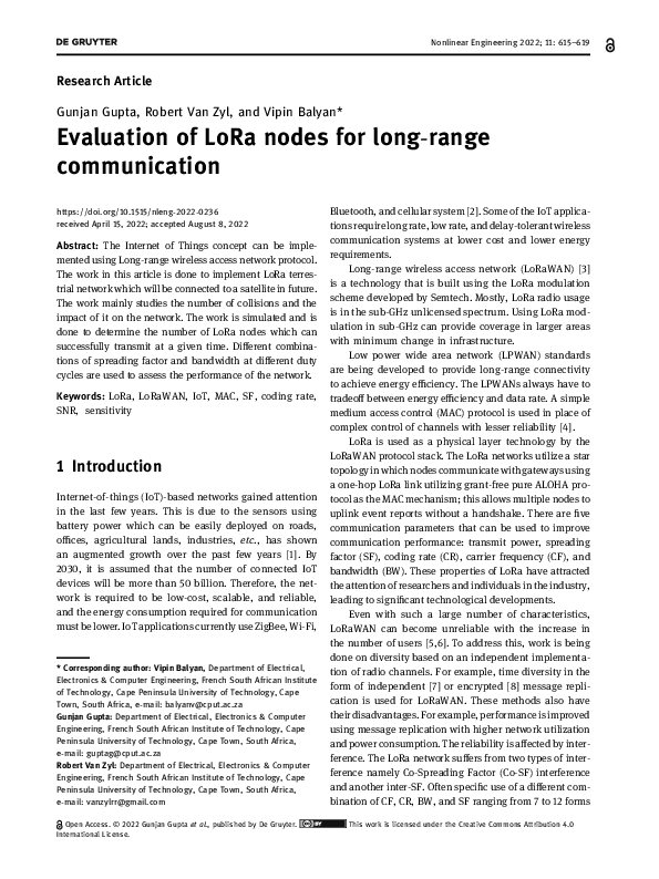 (PDF) Evaluation of LoRa nodes for long-range communication