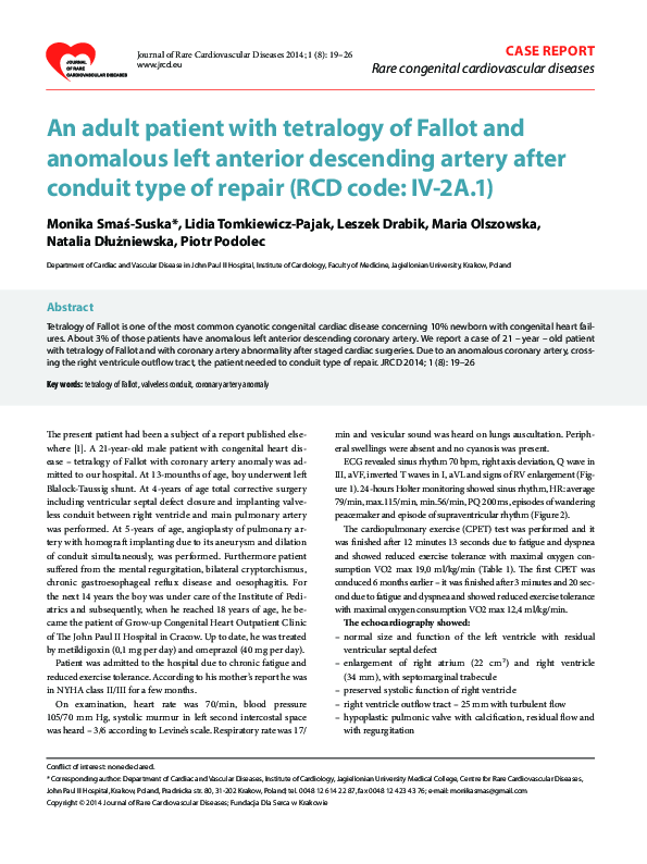 (PDF) An adult patient with tetralogy of Fallot and anomalous left anterior descending artery ...