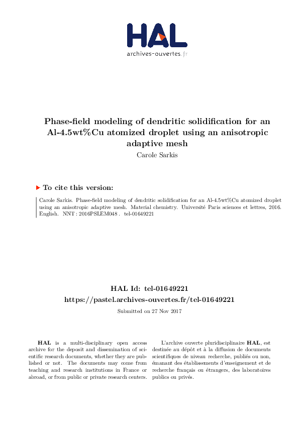 (PDF) Phase-field modeling of dendritic solidification for an Al-4.5wt ...