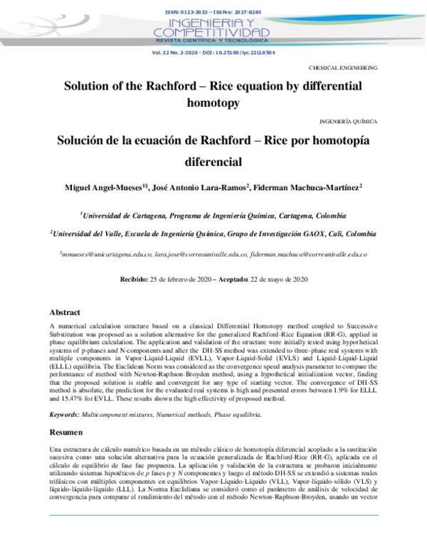 (PDF) Solución de la ecuación de Rachford – Rice por homotopía diferencial