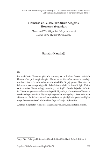 (PDF) Homeros ve Felsefe Tarihinde Alegorik Homeros Yorumları