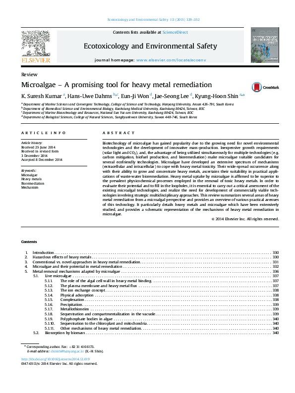 (PDF) Microalgae - A promising tool for heavy metal remediation