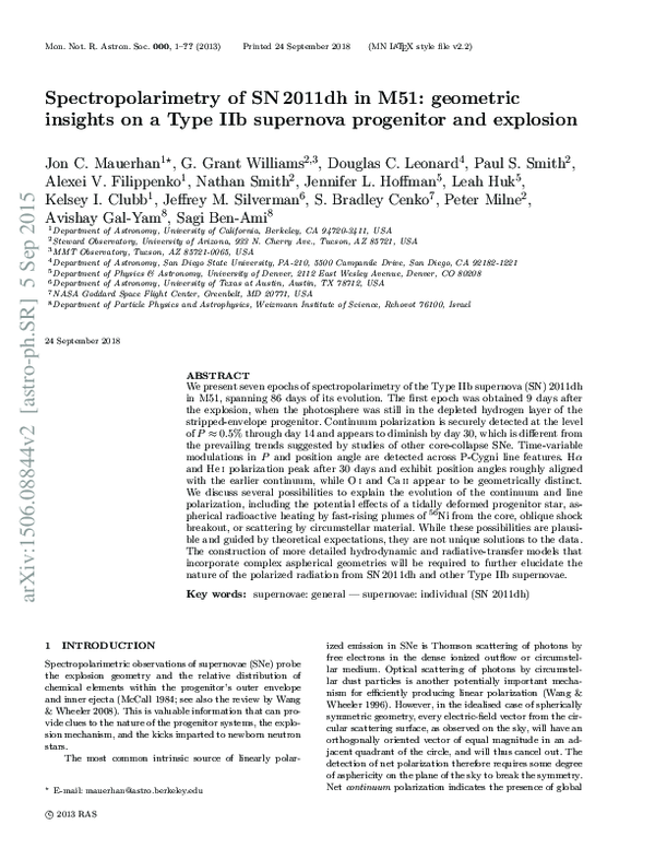 (PDF) Spectropolarimetry of SN 2011dh in M51: geometric insights on a ...