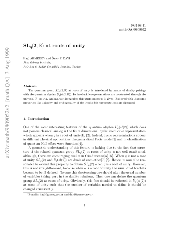 Pdf At Roots Of Unity