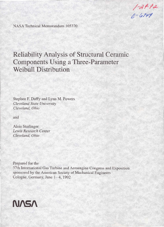 (PDF) Reliability Analysis of Structural Ceramic Components Using a Three-Parameter Weibull ...