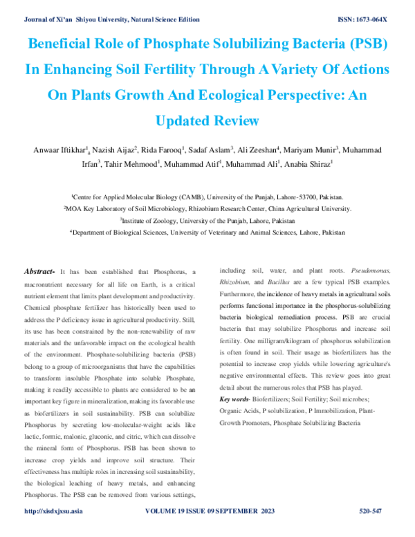(PDF) Beneficial Role of Phosphate Solubilizing Bacteria (PSB) In Enhancing Soil Fertility ...