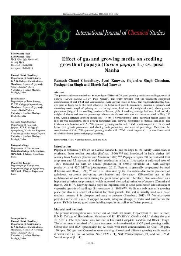 (PDF) Effect of ga3 and growing media on seedling growth of papaya (Carica papaya L.) cv. pusa Nanha