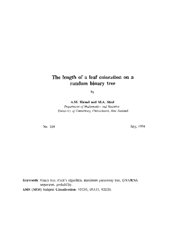(PDF) The Length of a Leaf Coloration on a Random Binary Tree
