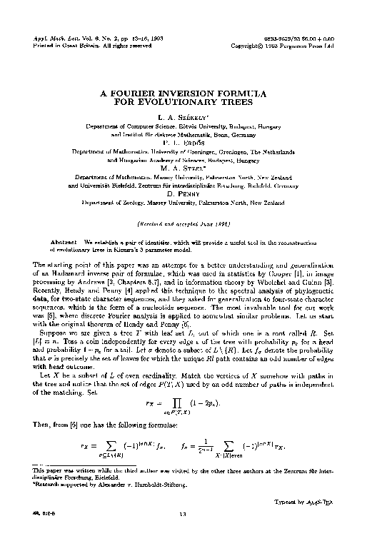 (PDF) A fourier inversion formula for evolutionary trees | Mike Steel - Academia.edu