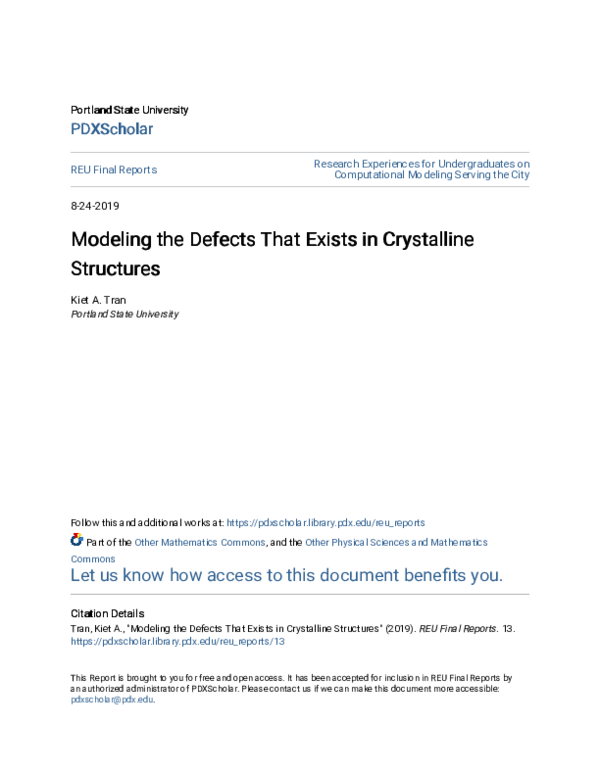 Pdf Modeling The Defects That Exists In Crystalline Structures