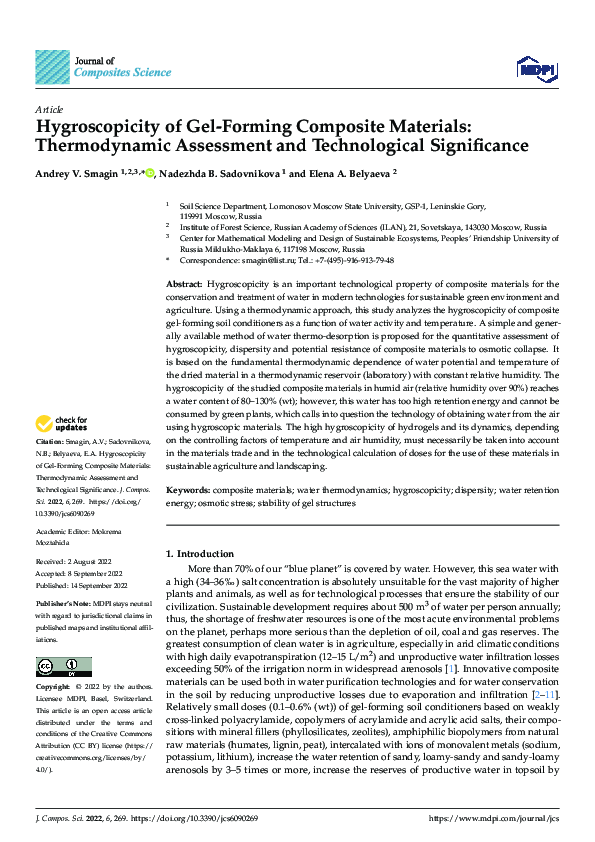 (PDF) Hygroscopicity of Gel-Forming Composite Materials: Thermodynamic ...