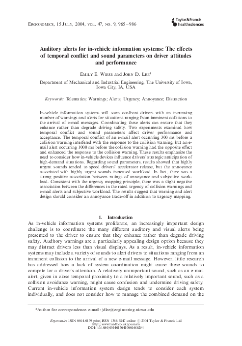 (PDF) Auditory alerts for in-vehicle information systems: The effects ...