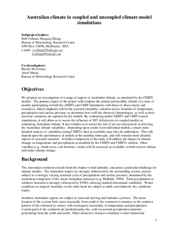 (PDF) Australian climate in coupled and uncoupled climate model simulations