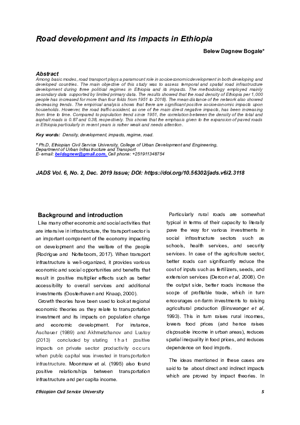 (PDF) Road development and its impacts in Ethiopia