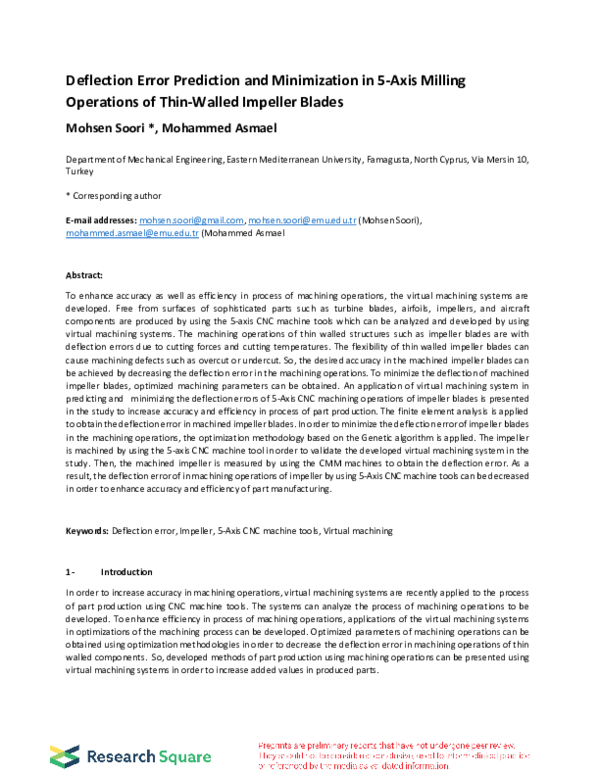 Pdf Deflection Error Prediction And Minimization In 5 Axis Milling Operations Of Thin Walled