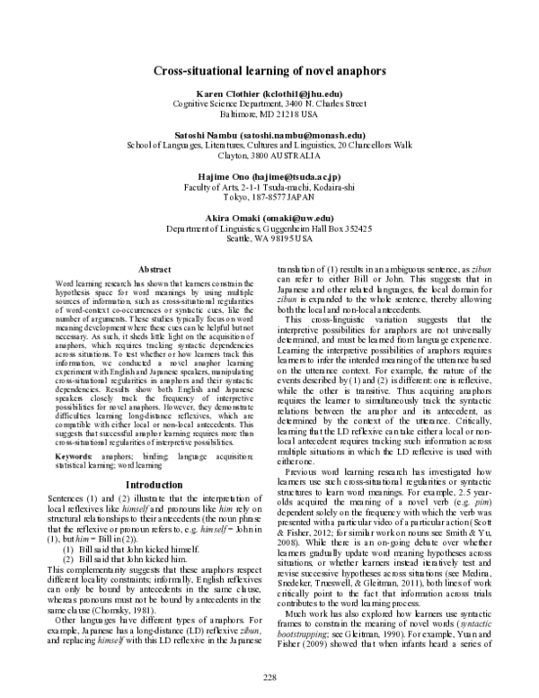 (PDF) Cross-situational learning of novel anaphors