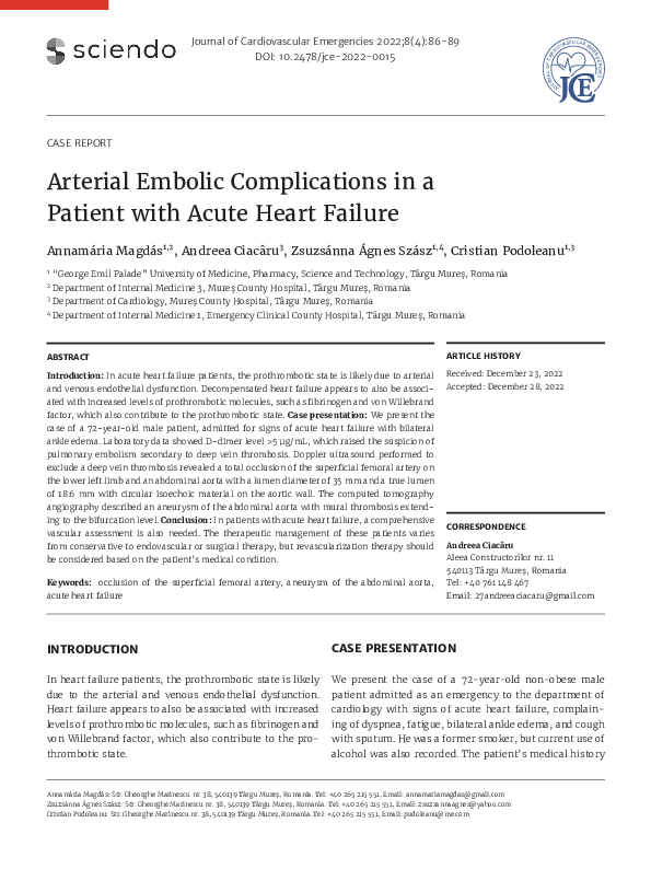 (PDF) Arterial Embolic Complications in a Patient with Acute Heart Failure