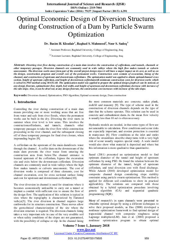 Pdf Optimal Economic Design Of Diversion Structures During
