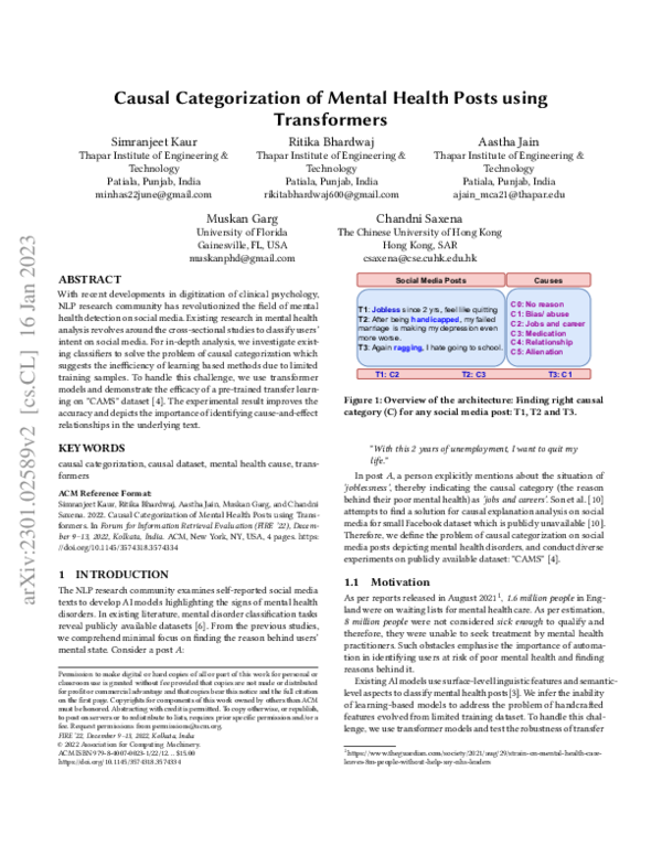 (PDF) Causal Categorization of Mental Health Posts using Transformers