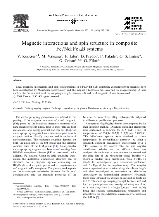 (PDF) Magnetic interactions and spin structure in composite Fe/Nd2Fe14B ...