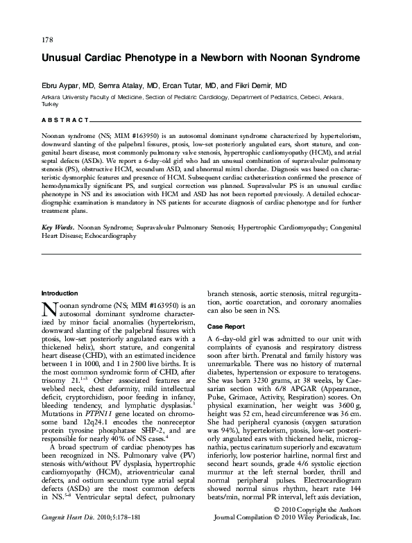 (PDF) Unusual Cardiac Phenotype in a Newborn with Noonan Syndrome