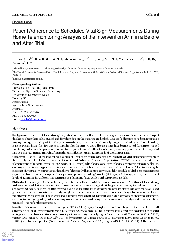 (PDF) Patient Adherence to Scheduled Vital Sign Measurements During ...
