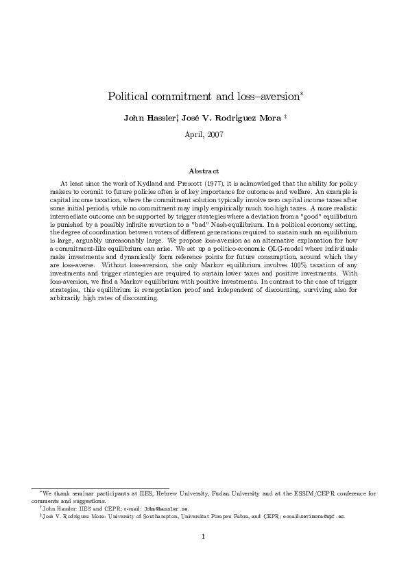 (PDF) Political commitment and loss-aversion