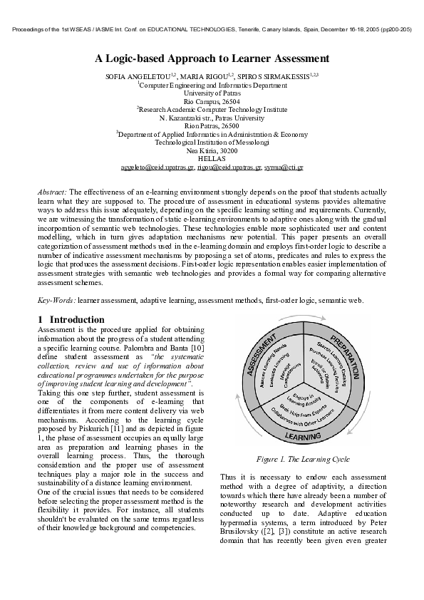 (PDF) A Logic-based Approach to Learner Assessment
