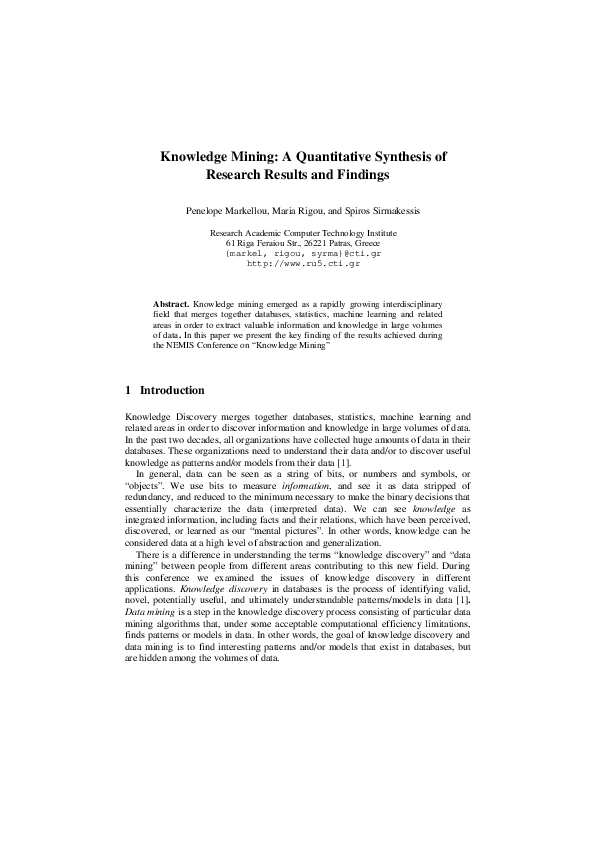 (PDF) Knowledge Mining: A Quantitative Synthesis of Research Results ...